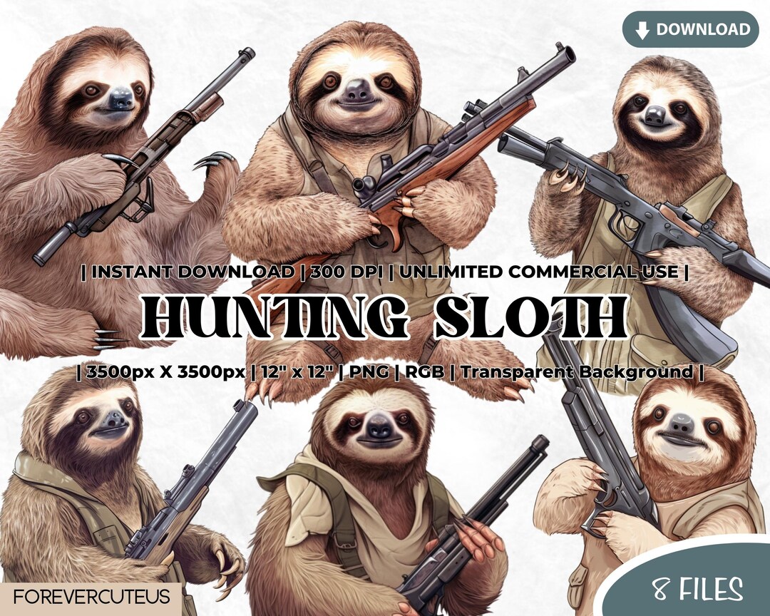 Hunting Sloth Clipart, Cute Sloth Png, Hunting Dad Clipart, Funny Dad ...