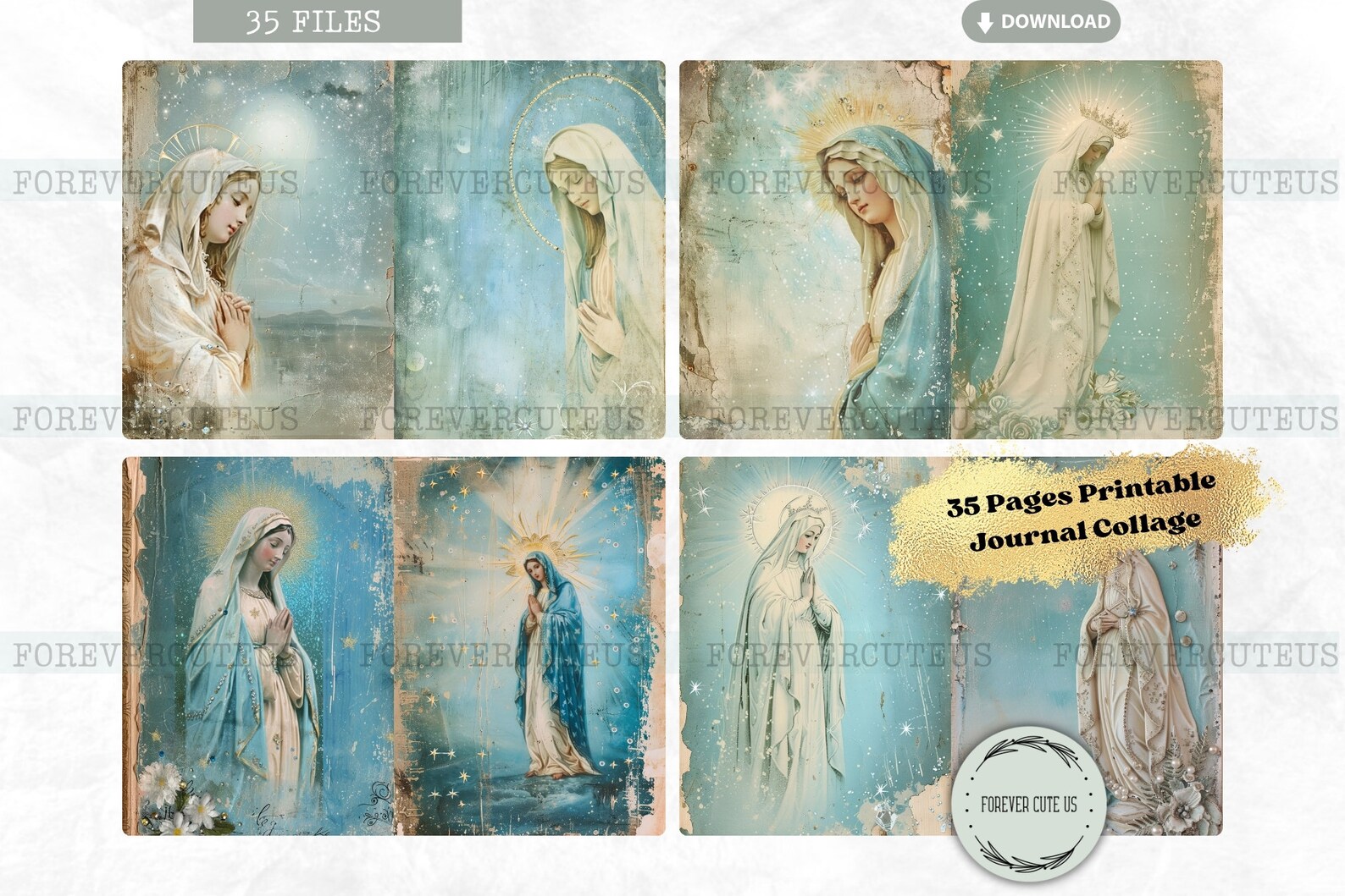 Dreamlike Mary Journal Collage Sheet, Mother Mary Junk Journal Kit ...