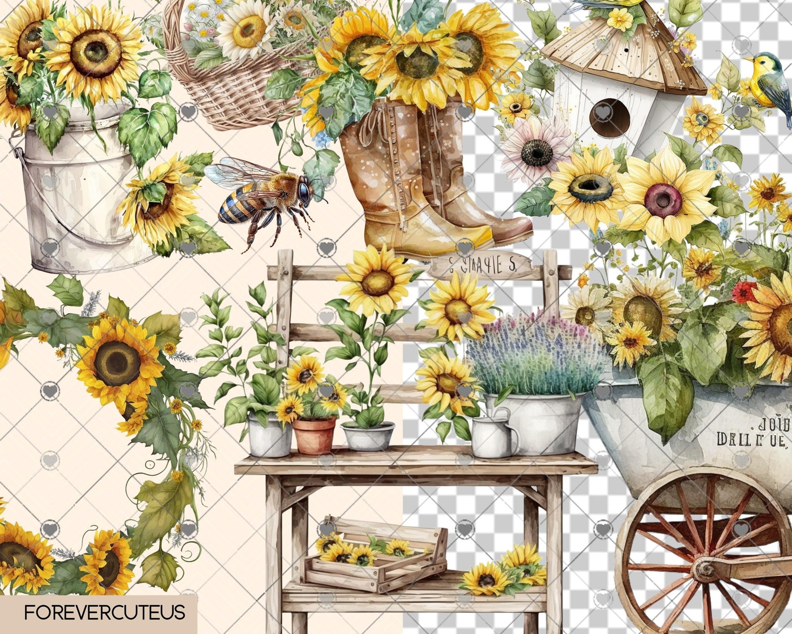 Sunflower Garden Clipart Sunflower Clipart Sunflower PNG - Etsy