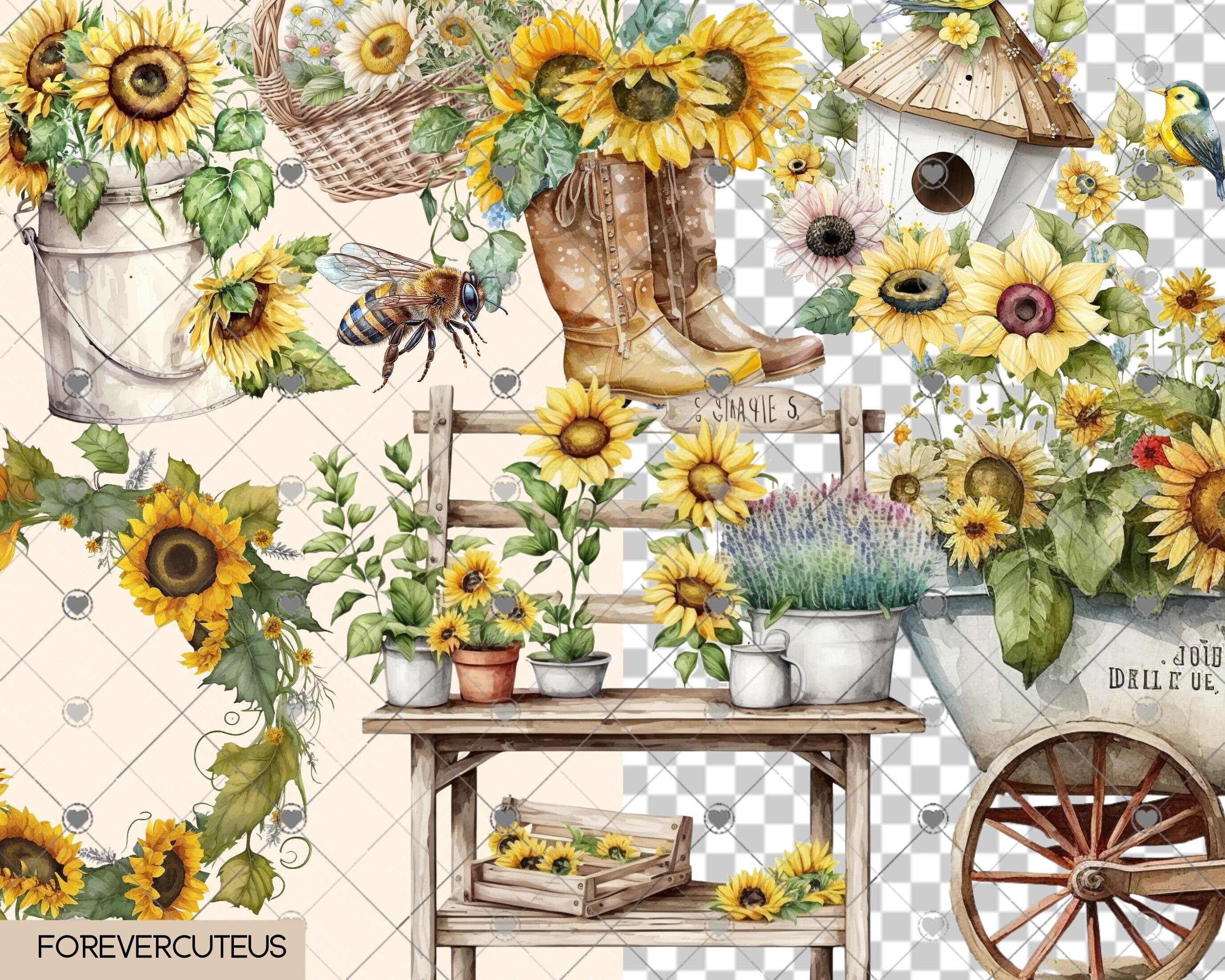 Sunflower Garden Clipart Sunflower Clipart Sunflower PNG - Etsy