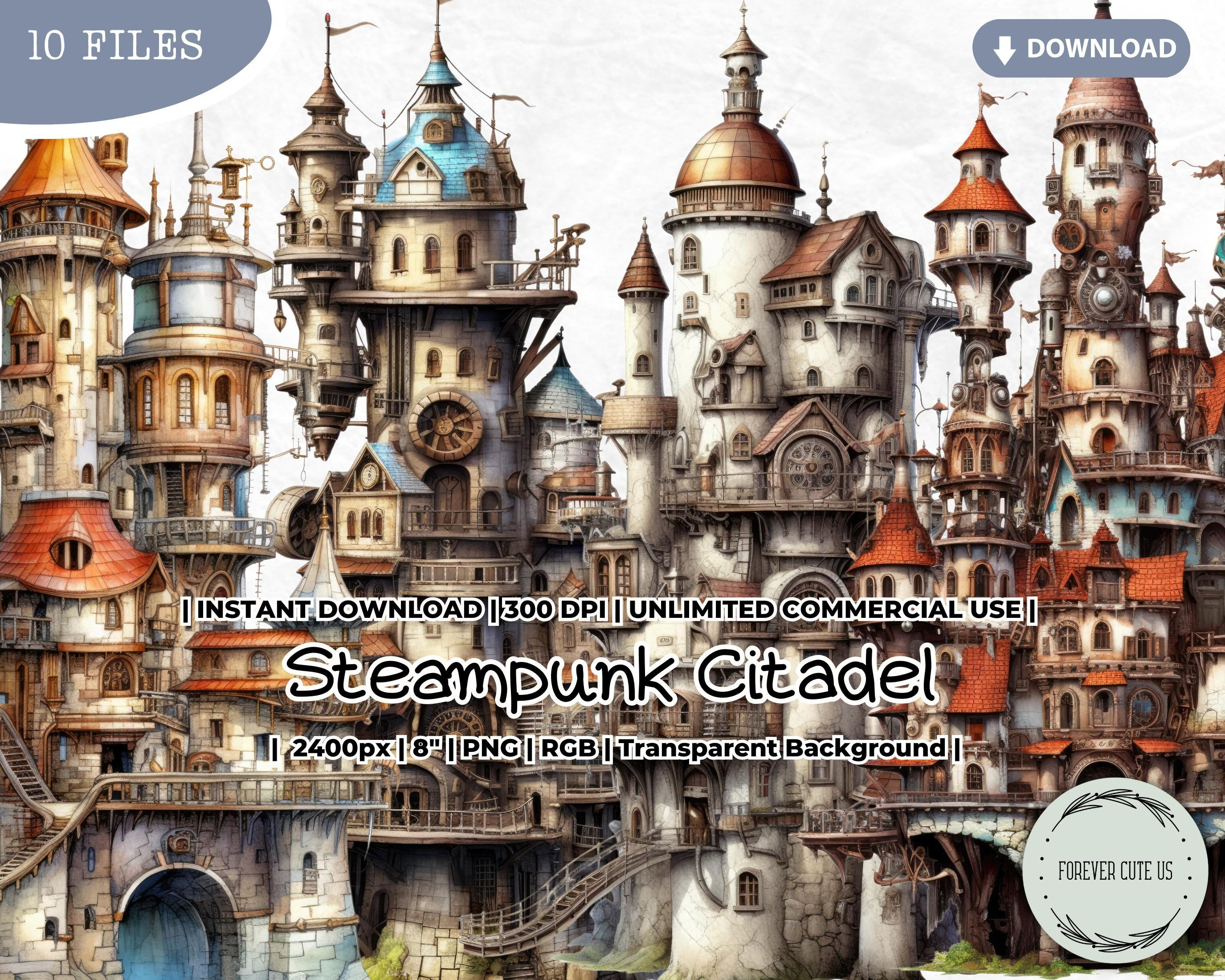 Steampunk Citadel Clipart Set Palace Castle Victorian - Etsy UK