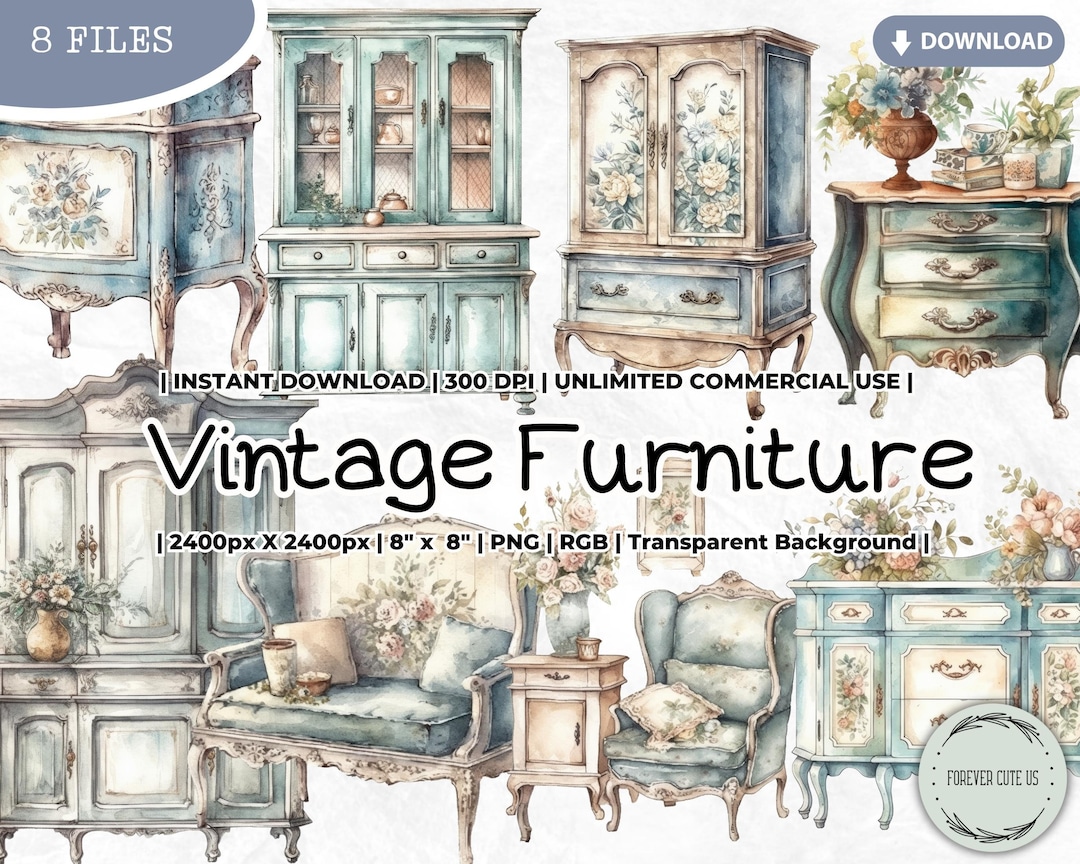 Vintage Furniutre Clipart, Shabby Chic, Romantic, Victorian, Watercolor ...