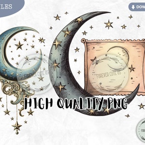Vintage Moon Goddess Clipart, Moon Motifs, Moonlight, Star, Victorian ...