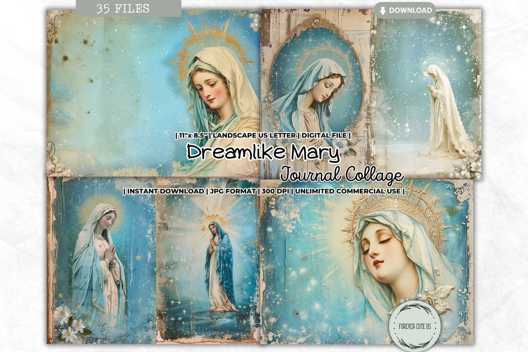 Dreamlike Mary Journal Collage Sheet, Mother Mary Junk Journal Kit ...