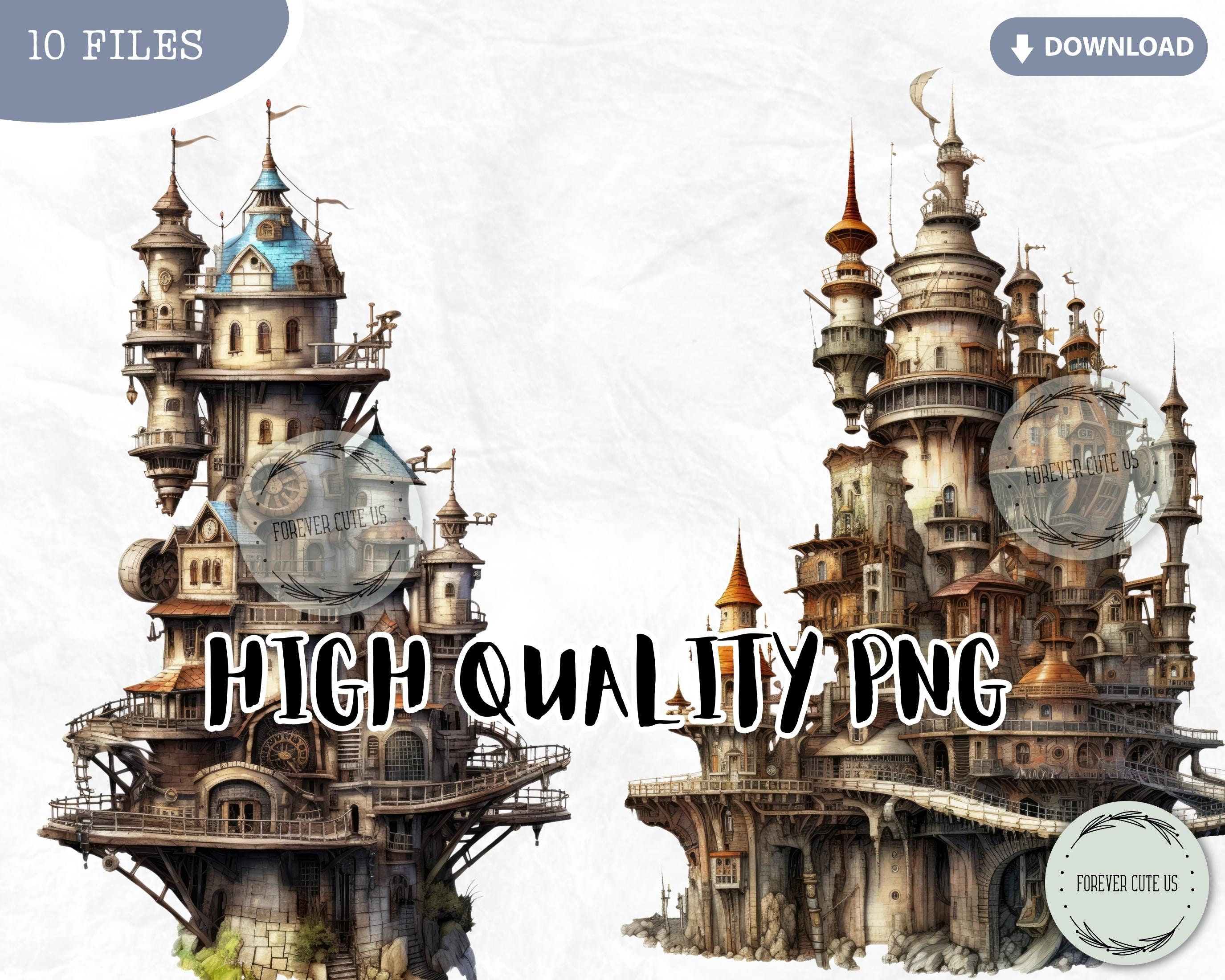 Steampunk Citadel Clipart Set Palace Castle Victorian - Etsy UK