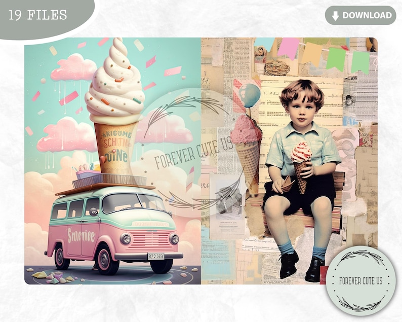 Vintage Summer Ice Cream Junk Journal Collage Sheet Retro - Etsy