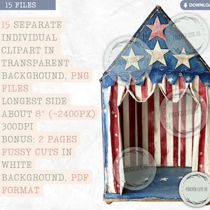 Patriotic Doll House Clipart, 4th of July Blue Red White Stars Stripe ...
