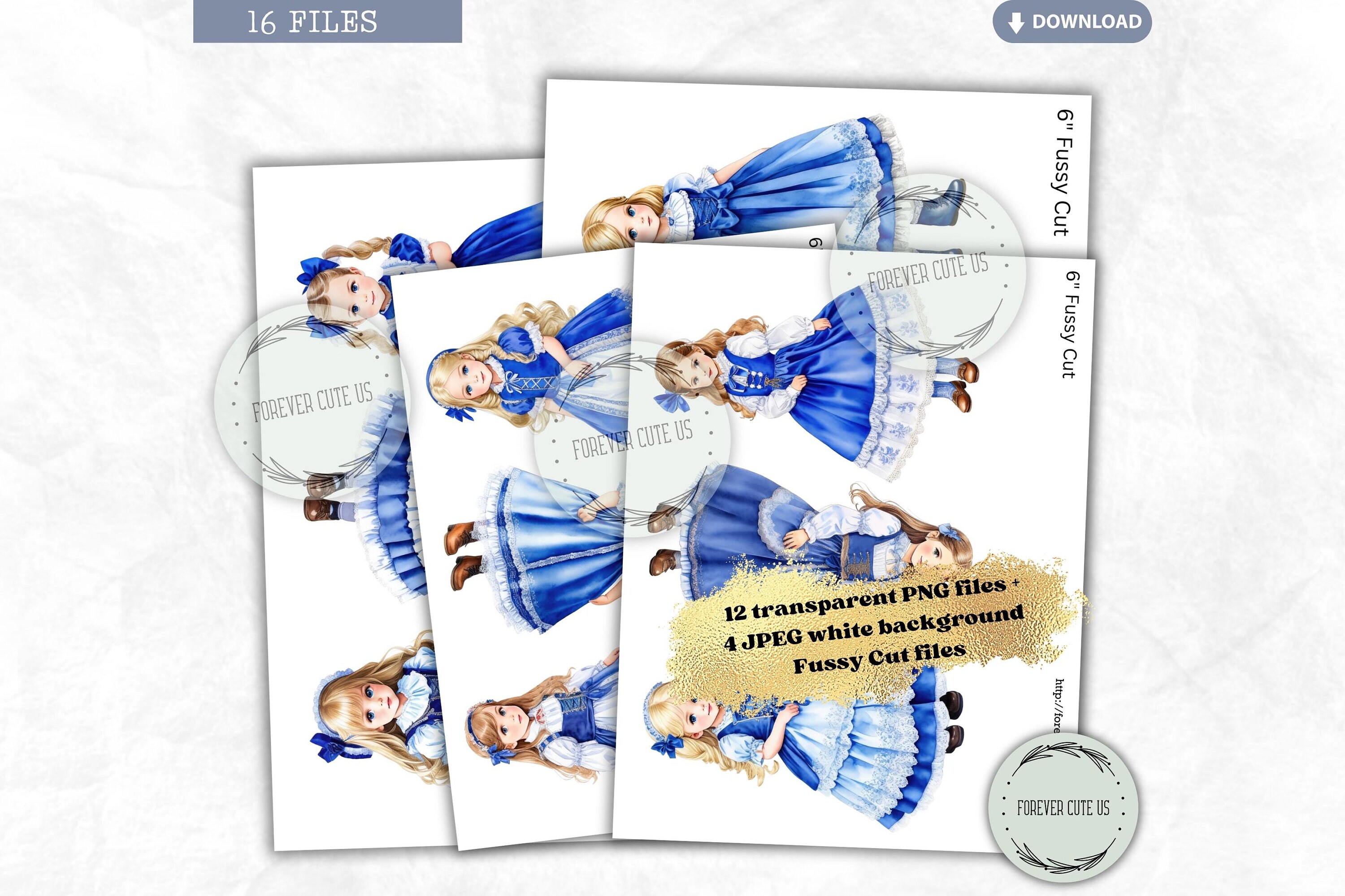 Blue Dirndl Dress Cute Girl Clipart Set, Traditional German ...
