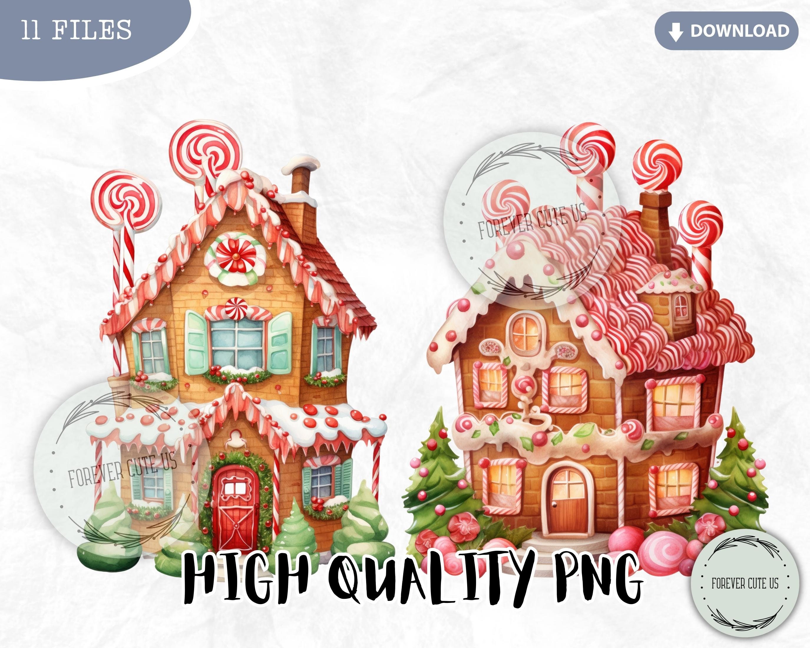Cute Christmas Gingerbread House Clipart Set, Candy Cane, Peppermint ...