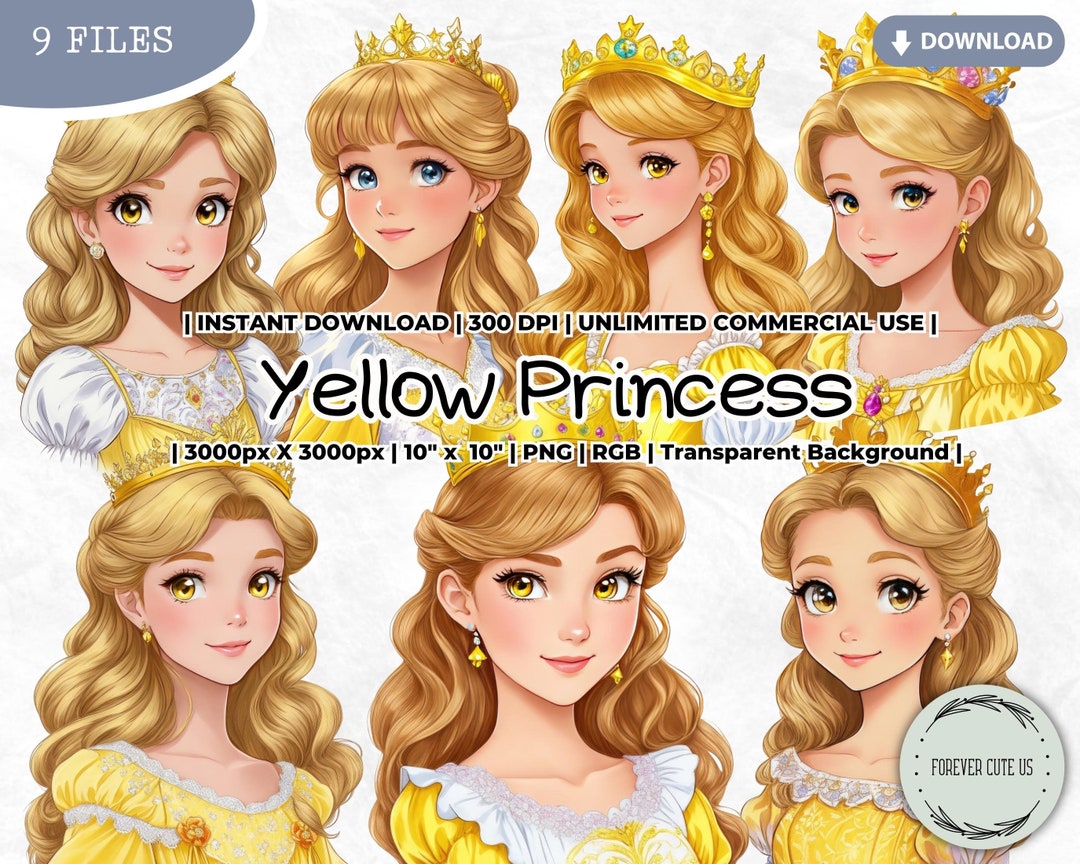 Yellow Princess Clipart, Fairytale, Story Book Princess, Dreamy, Baby ...