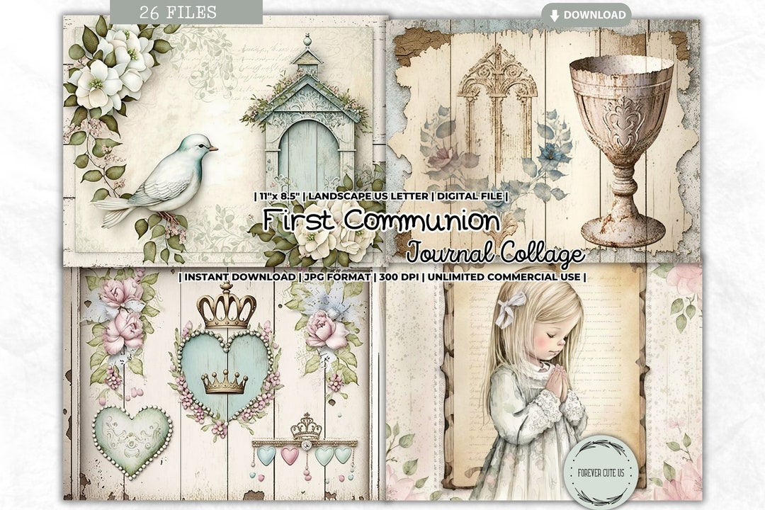 First Communion Journal Collage Sheet, Mother Mary, Virgin Mary, Junk ...