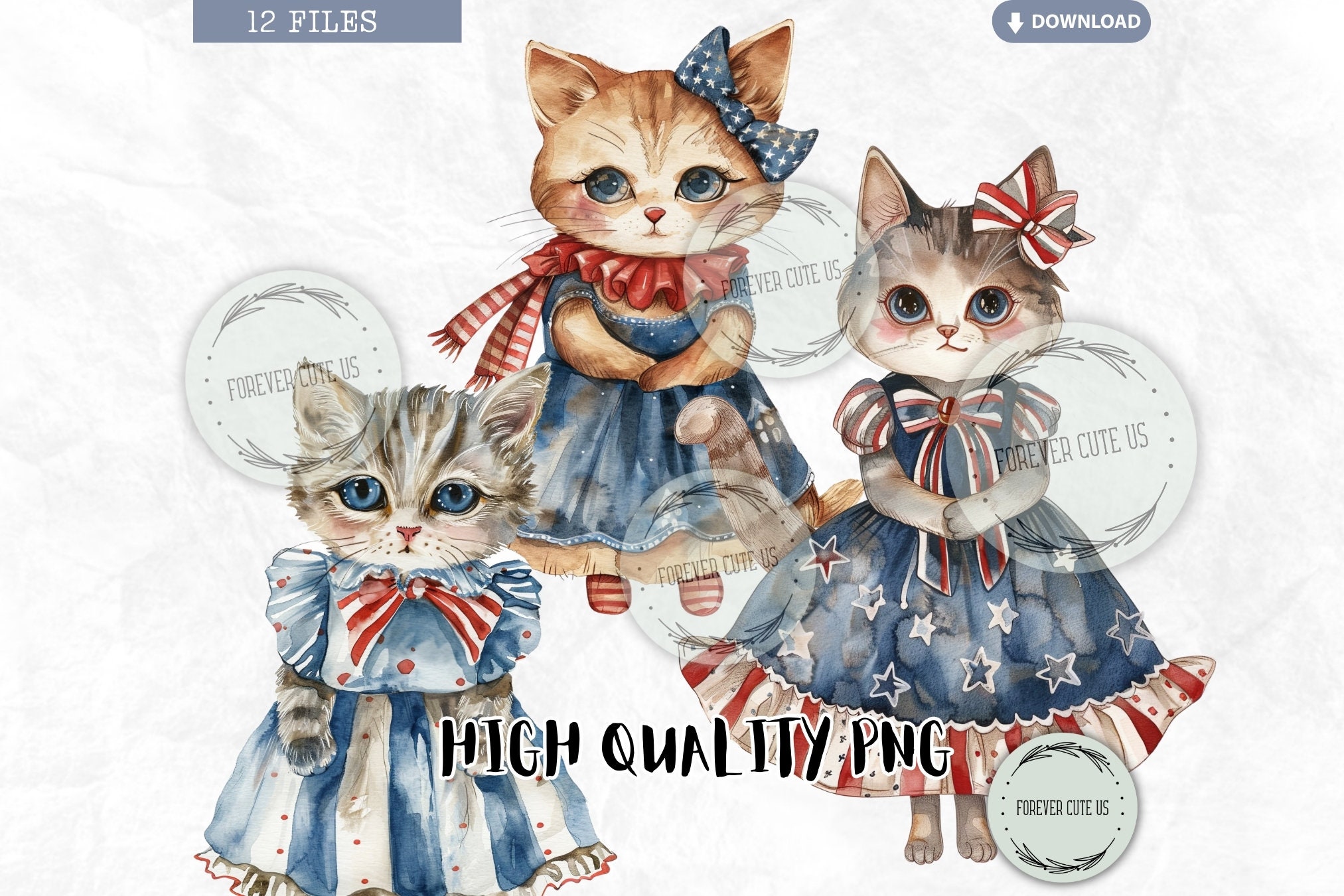 Patriotic Cat Clipart, Kitty, Kitten, Vintage, Victorian, 4th of July ...