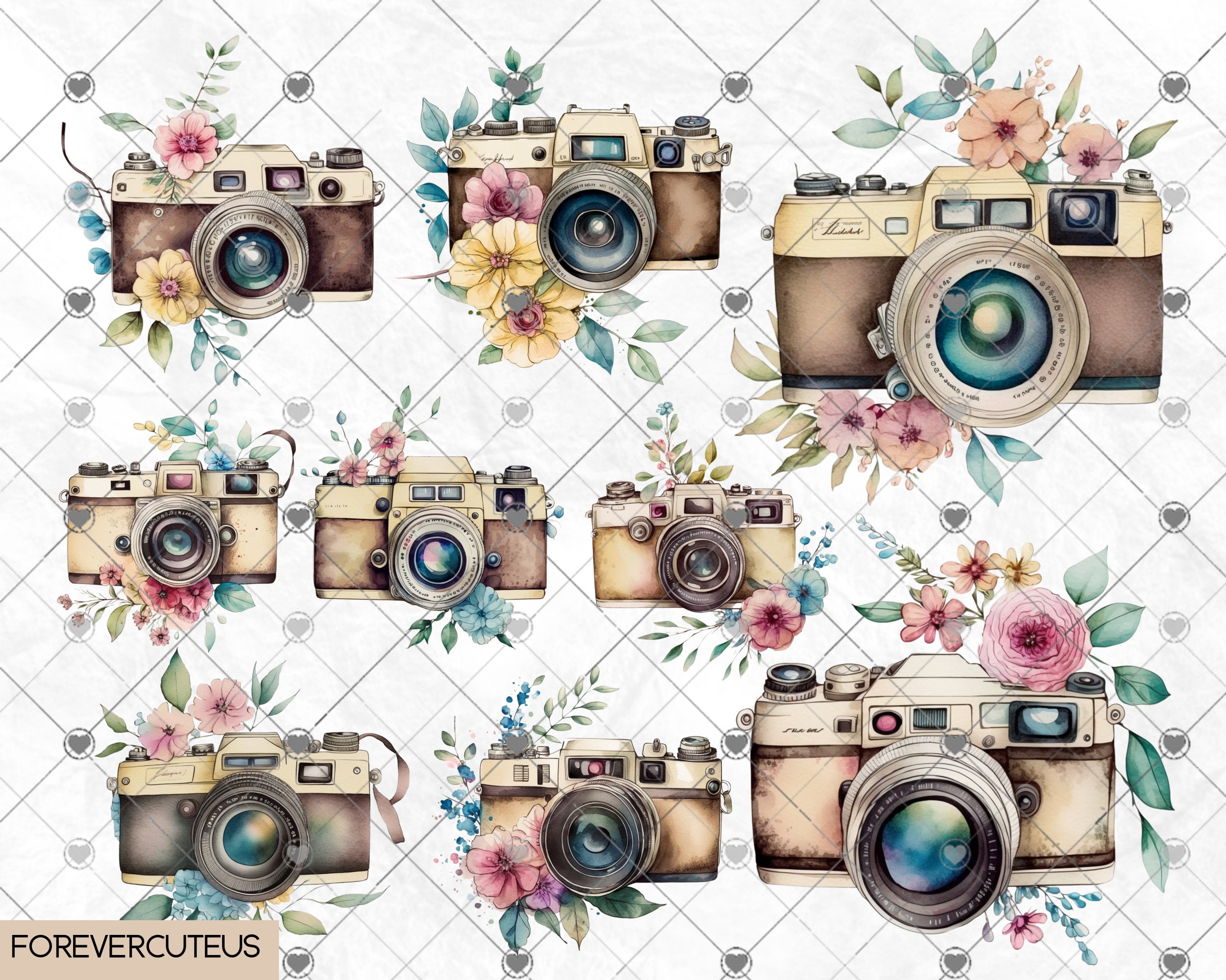 Retro Camera Clipart Vintage Camera Clipart Watercolor Retro - Etsy