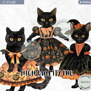 Spooky Halloween Black Cat Clipart Set, Witch, Pumpkin, Fall, Autumn ...