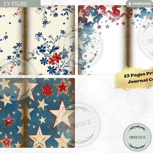 Patriotic Stars Junk Journal Collage Sheet, Fourth of July, Flag ...