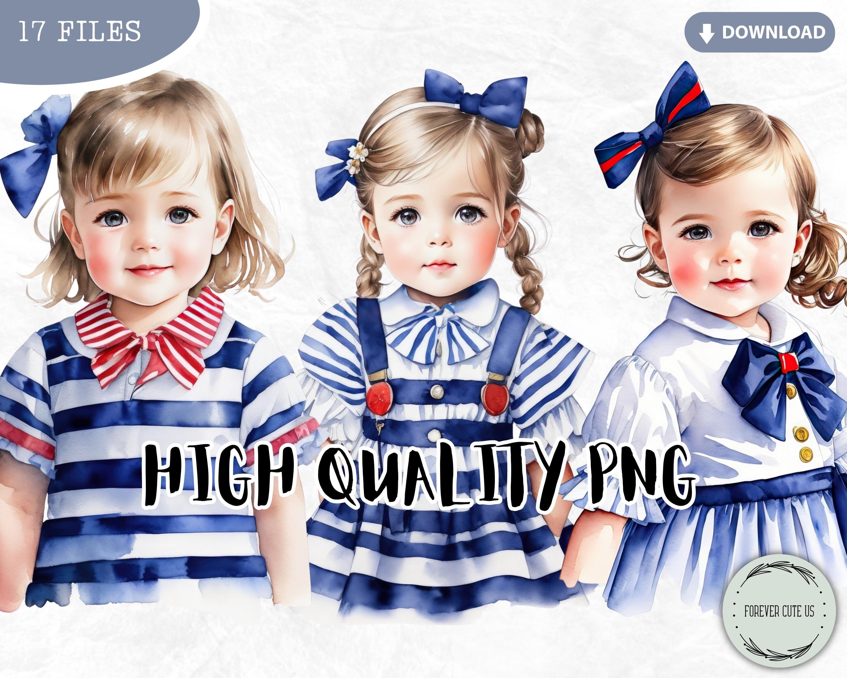 Nautical Little Girl Clipart Bundle, Anchor, Summer, Stripe, Blue ...