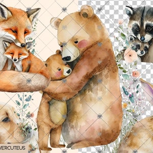 Mama and Baby Animals Clipart, Mother's Day Clipart, Mom and Daughter ...