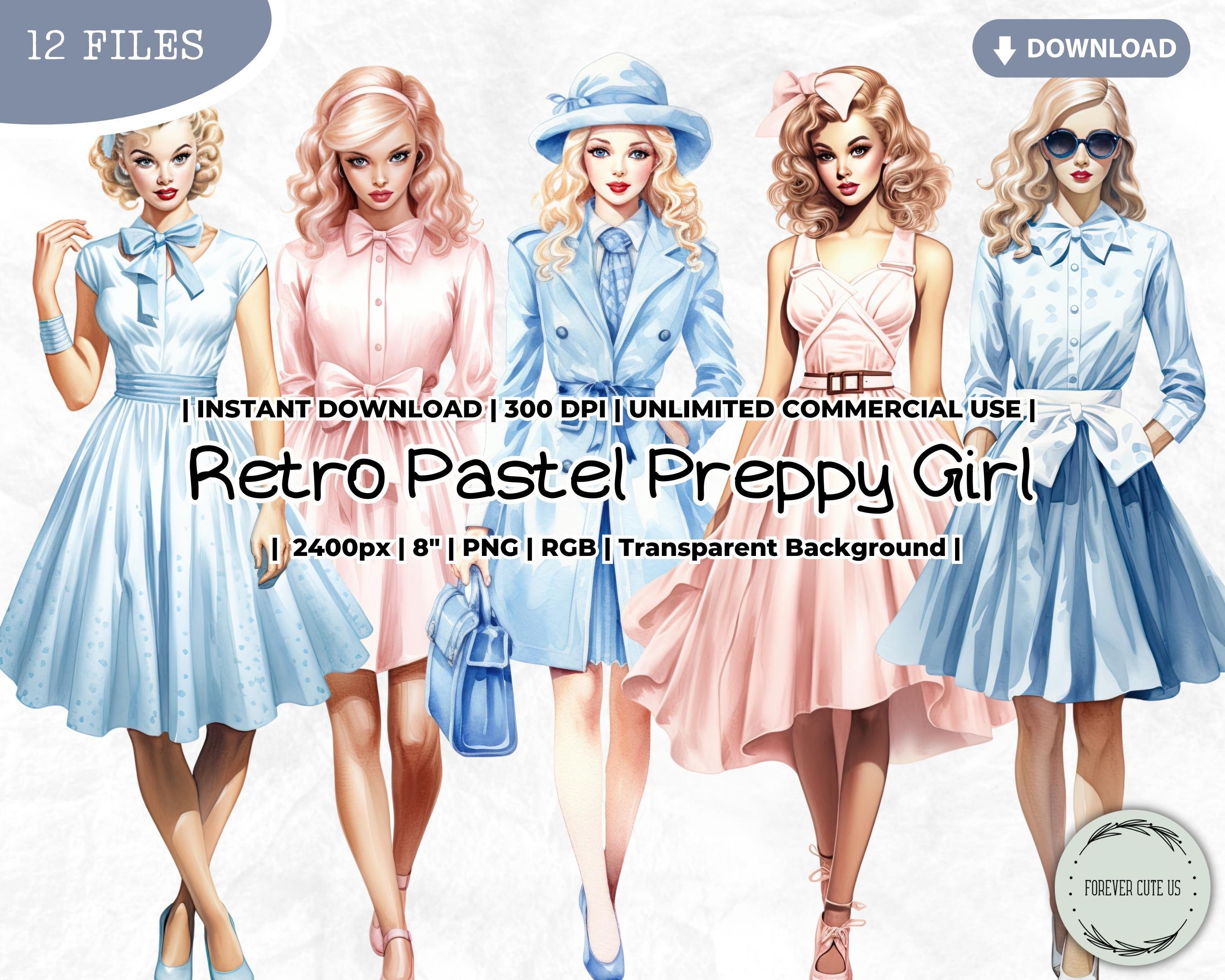 Retro Pastel Preppy Girl Clipart Bundle Fashion Planner - Etsy