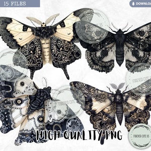 Gothic Moth Clipart, Watercolor, Black, Dark, Goth, Brooch, Lace ...