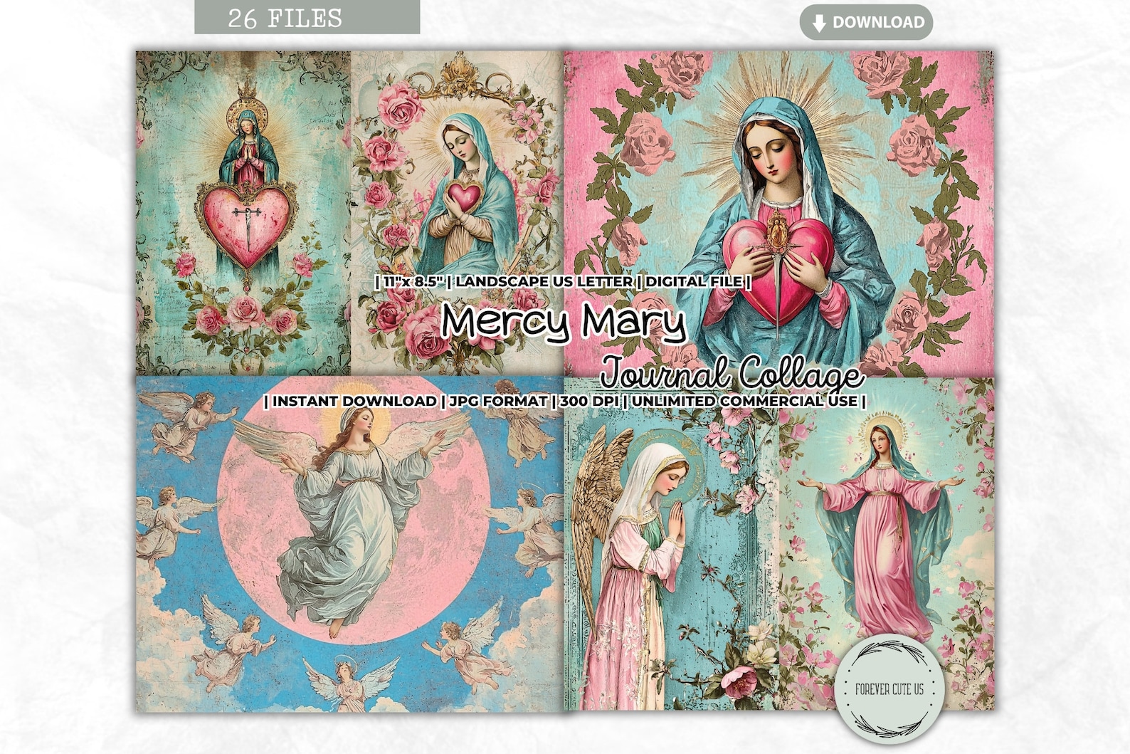 Mercy Mary Junk Journal Collage Sheet, Blessed Mother Mary Jesus ...