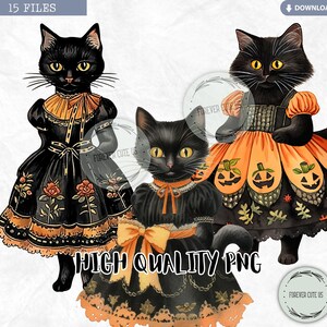Spooky Halloween Black Cat Clipart Set, Witch, Pumpkin, Fall, Autumn ...