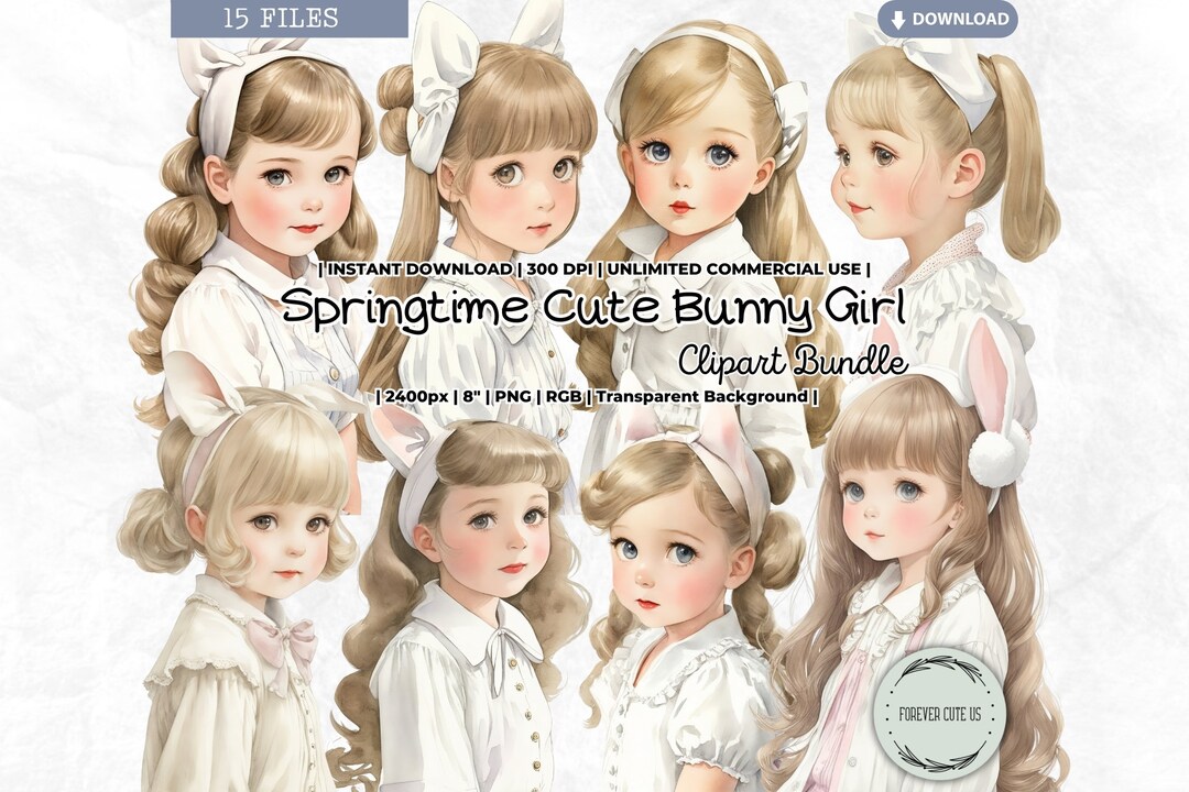 Springtime Cute Bunny Girl Clipart, Easter, Spring, Summer, Egg Hunt ...