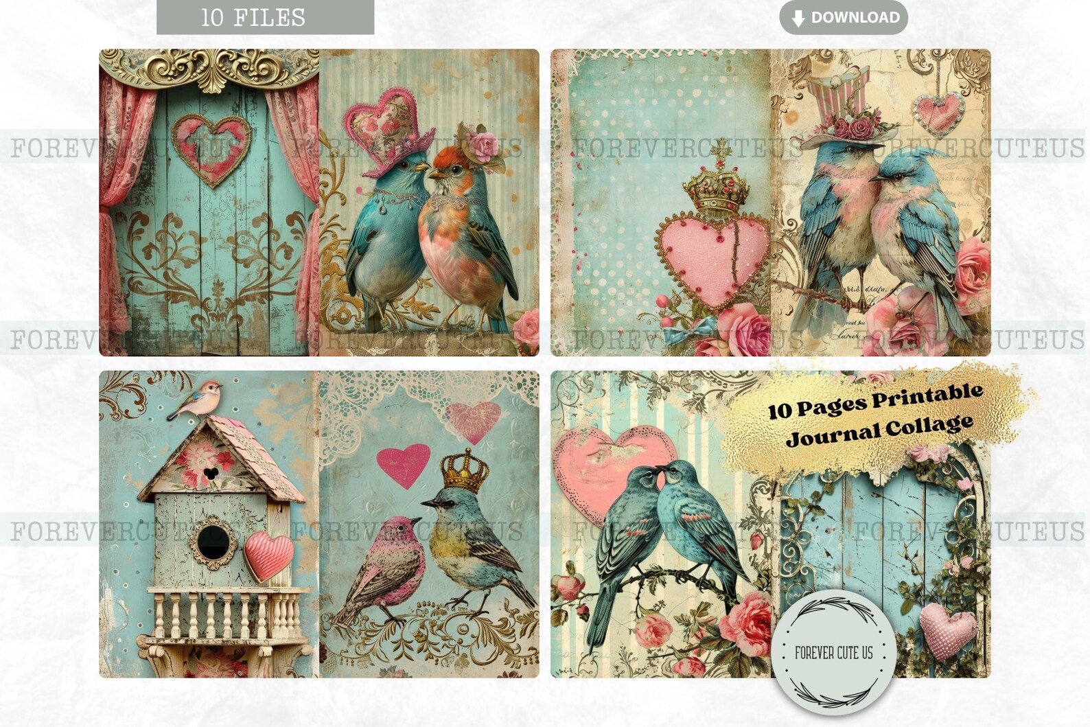 Love Bird Journal Collage Sheet, Valentine, Retro, Love, Vintage ...