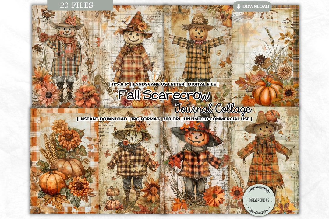 Fall Scarecrow Junk Journal Collage Sheet Kit, Fall, Boy, Little Girl ...