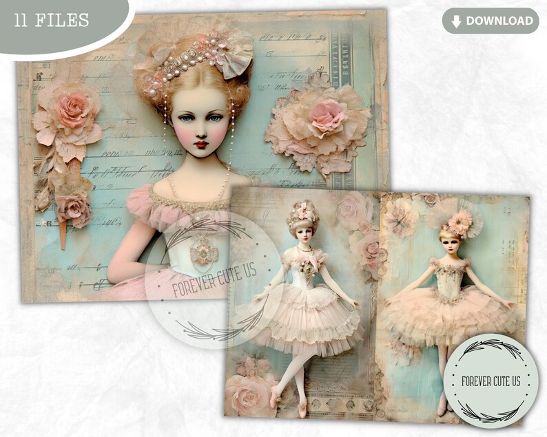 Ballet Doll Junk Journal Collage Sheets, Ballerina, Girl, Dance ...