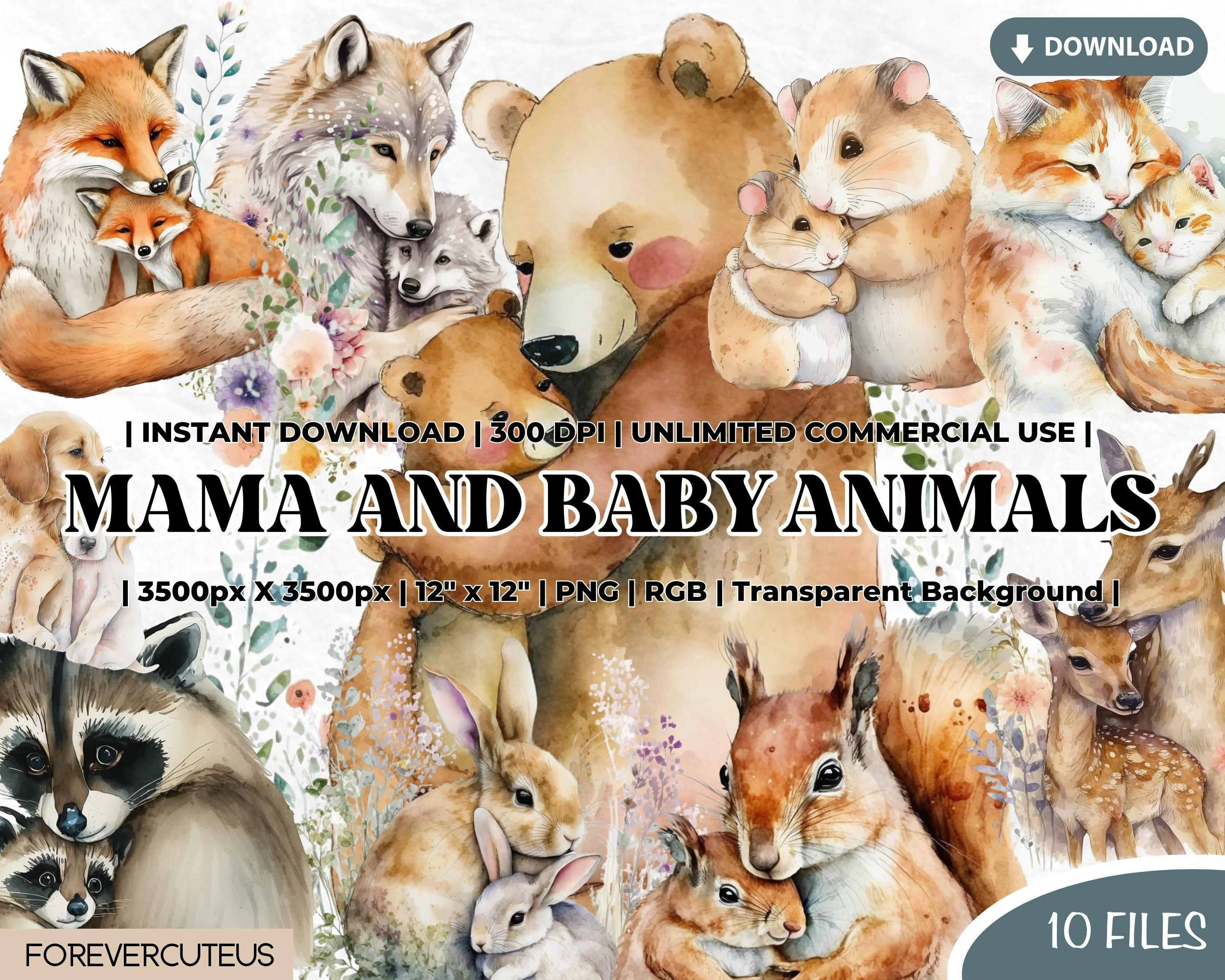 Mama and Baby Animals Clipart Mother's Day Clipart Mom - Etsy