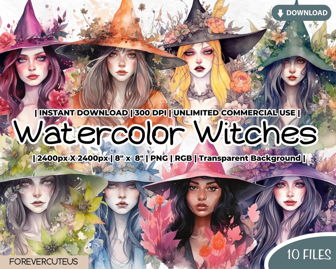 Watercolor Witches Clipart, Pastel Witches, Pastel Florals With Witches ...
