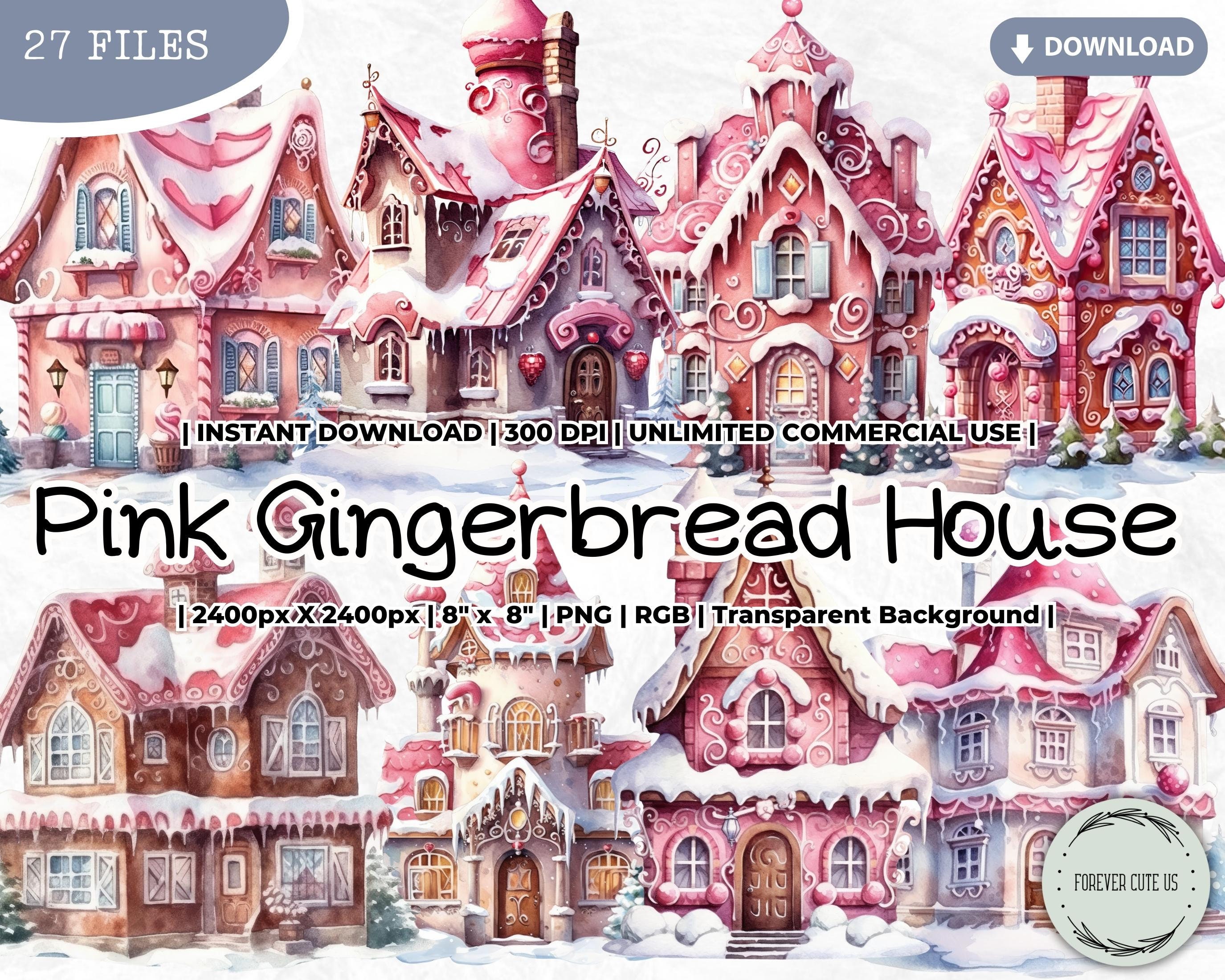Pink Gingerbread House Clipart Pink Christmas Pink Winter - Etsy
