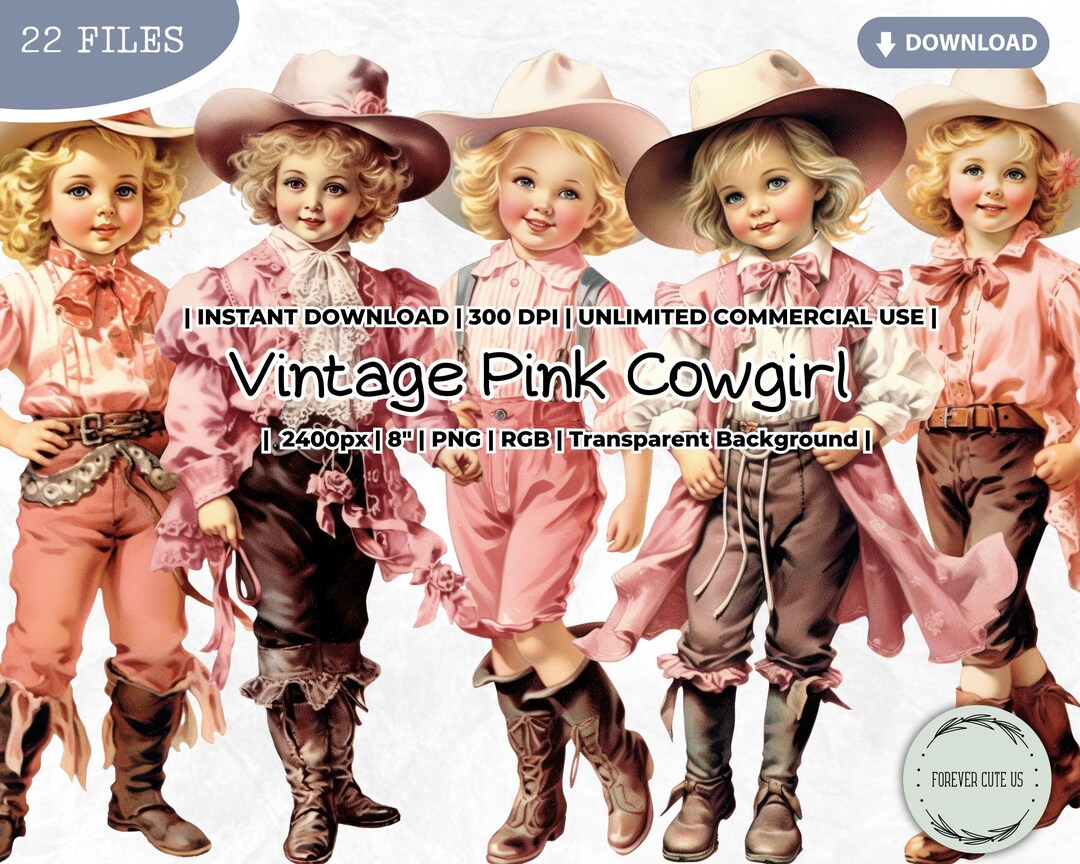 Vintage Pink Cowgirl Clipart Bundle, Cowboy, Western, Hat, Boots, Paper ...