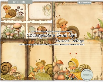 Cottagecore Snail Girl Junk Journal Collage Sheet, Mushroom, Garden ...