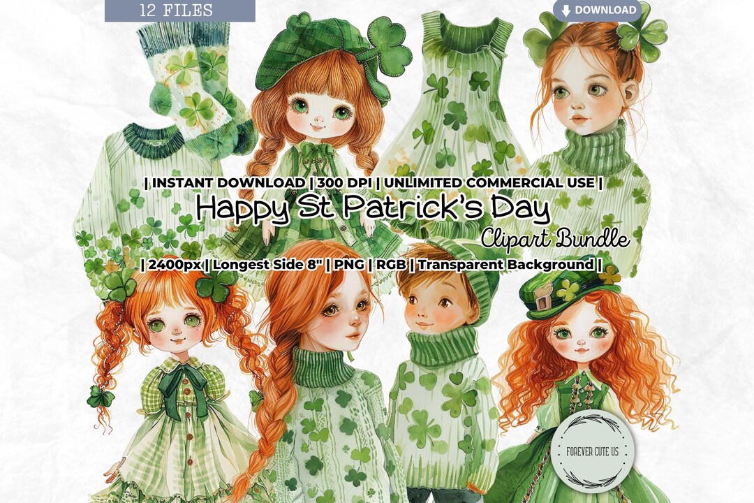 Happy St Patrick Day Clipart, Boy, Girl, Sock, Sweater, Dress, St Paddy ...