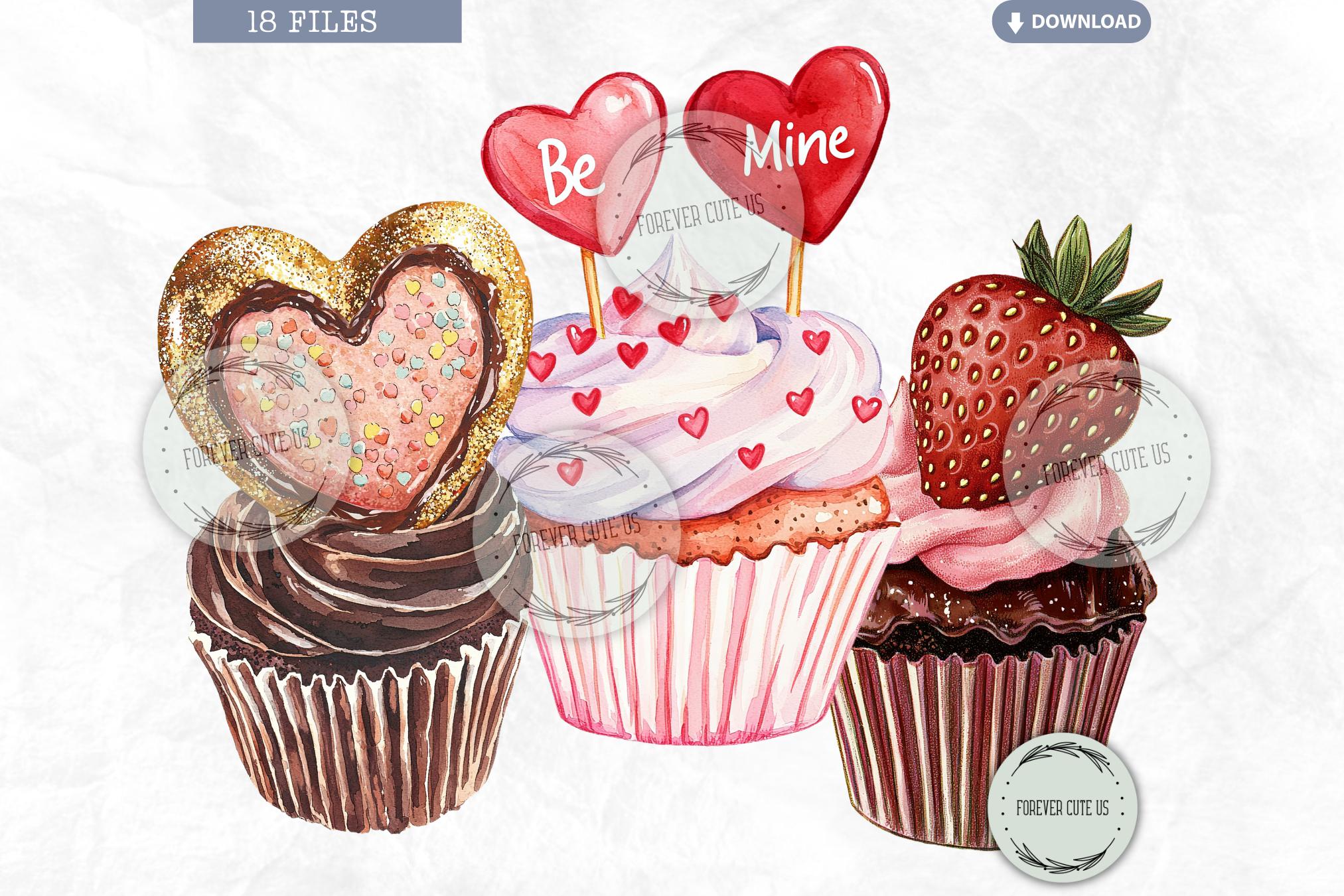 Valentine's Day Cupcake Clipart, Love, Cupid, Heart, XOXO, Pastry ...