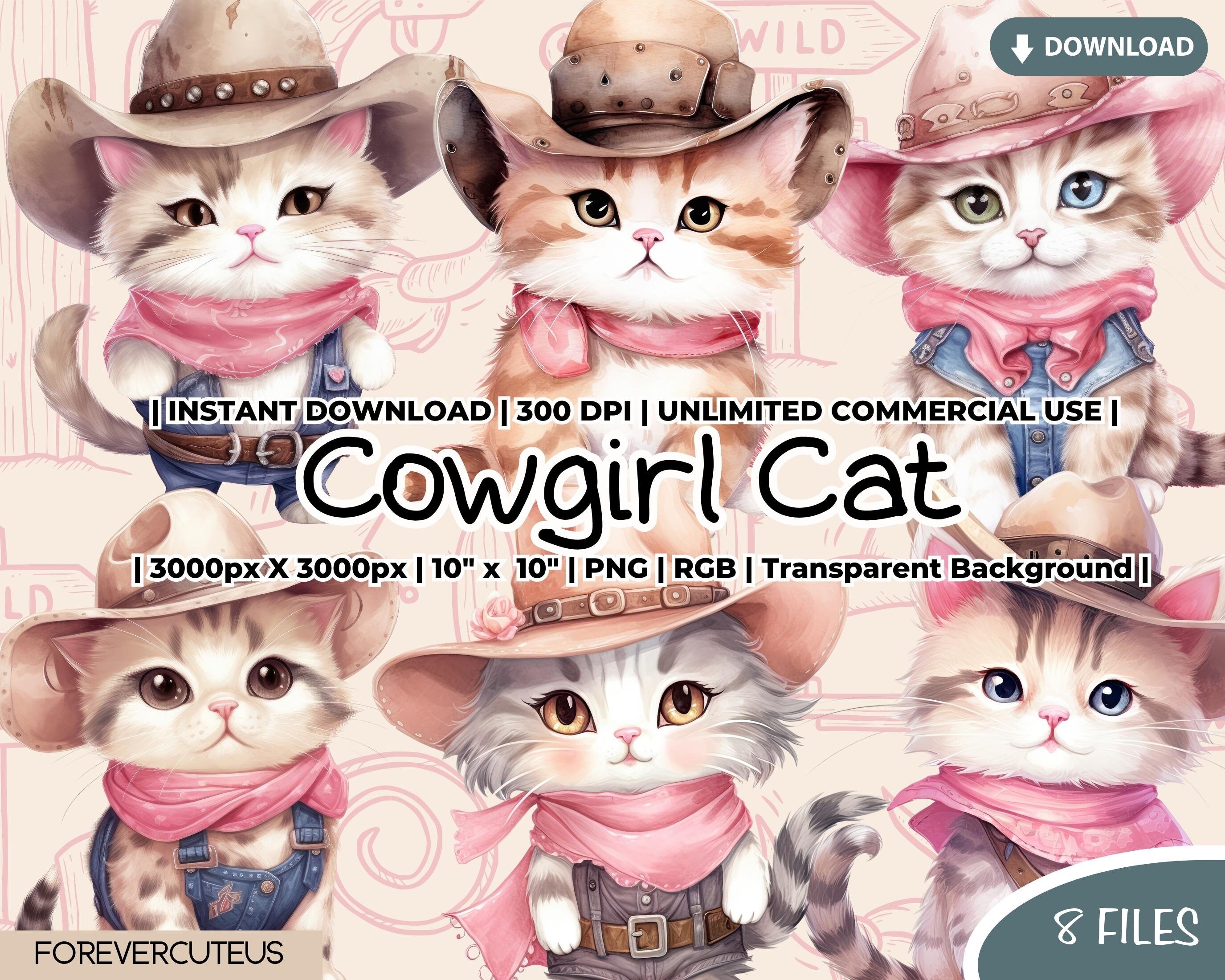 Cowgirl Cat Clipart Bundle Cowboy Girl Clipart Watercolor - Etsy