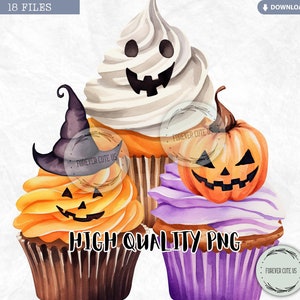 Halloween Cupcake Clipart Set, Witch, Spooky, Spider, Bat, Ghost, Mummy ...
