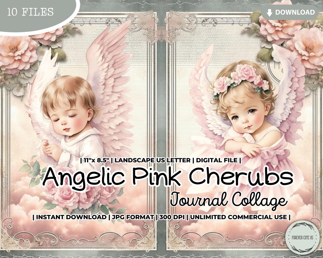 Angelic Pink Cherubs Junk Journal Collage Sheet, Cloud, Vintage, Baby ...