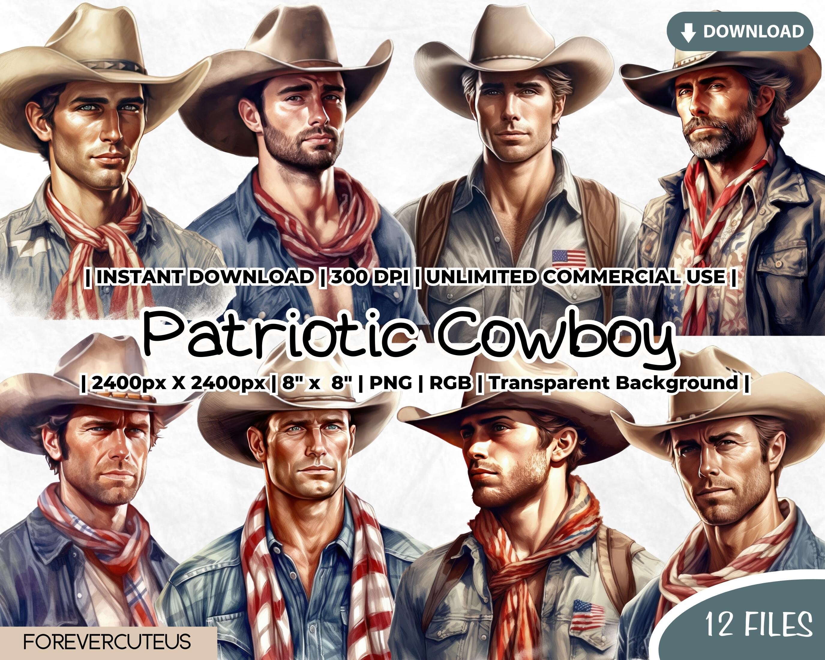 Patriotic Cowboy Clipart Bundle Western PNG Americana - Etsy