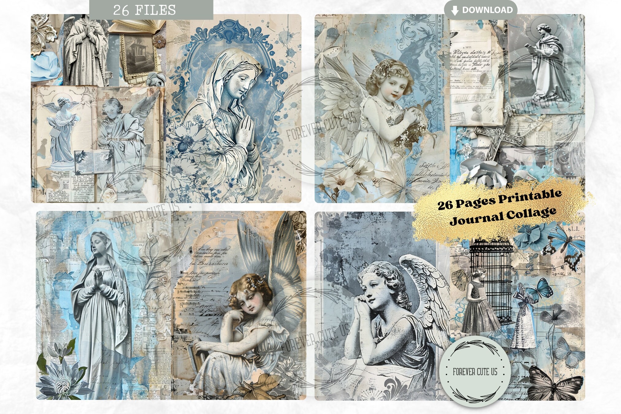 Shabby Faith Junk Journal Collage Set, Holy Mother Mary, Virgin Mary ...