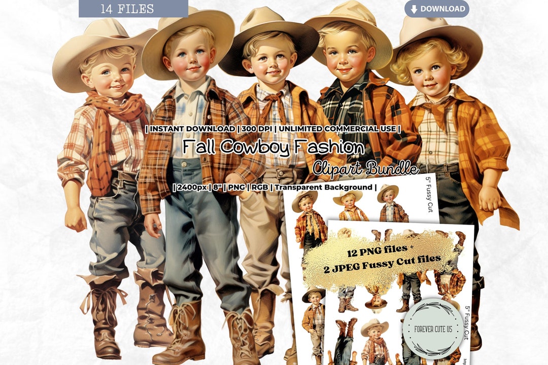 Fall Cowboy Fashion Clipart, Retro, Vintage, Western, Autumn ...
