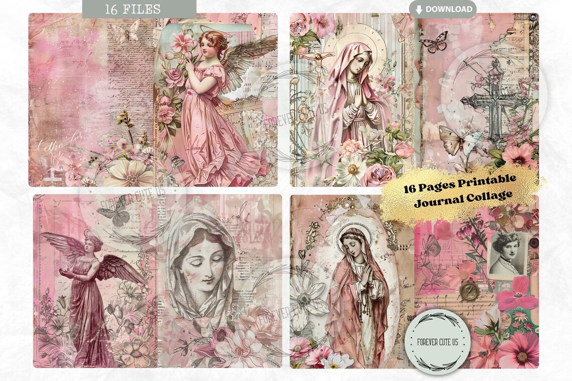 Shabby Faith Junk Journal Collage Set, Holy Mother Mary, Virgin Mary ...
