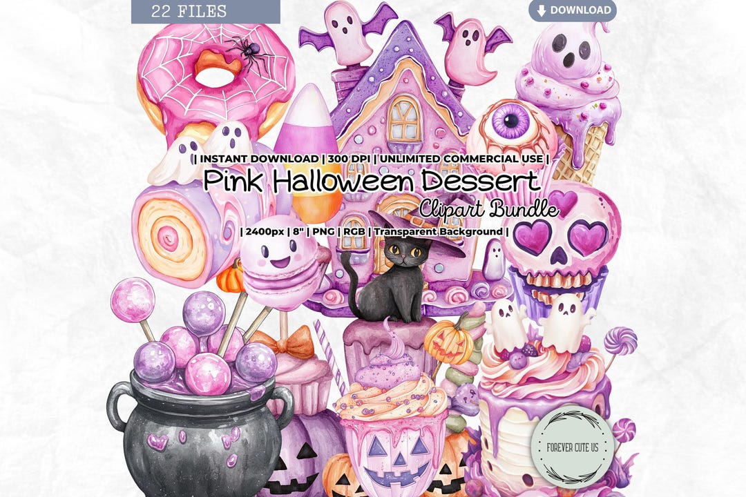 Pink Halloween Dessert Clipart, Pastel, Sweet Treat, Ghost, Cookies ...