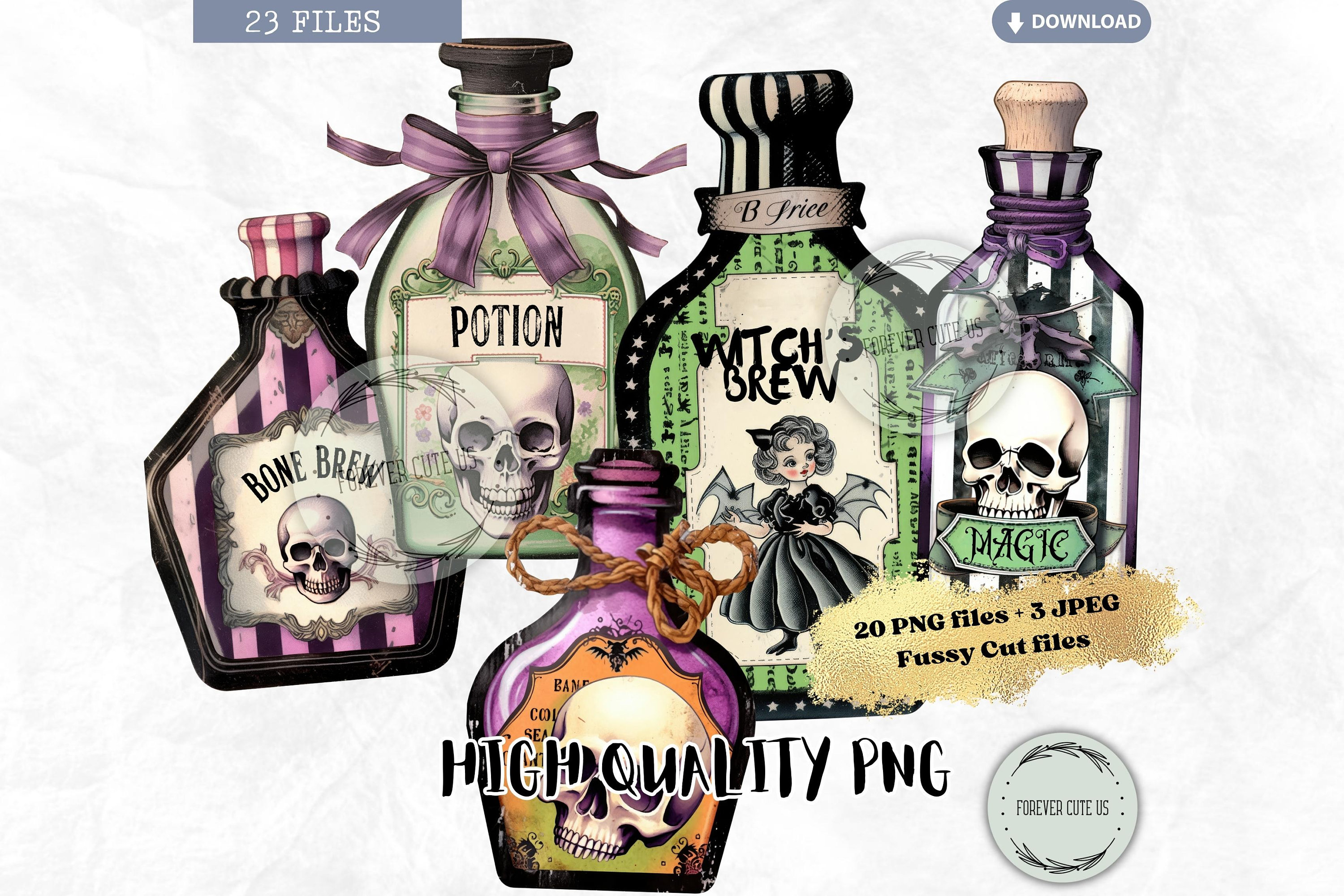 Halloween Potion Bottles Clipart Set, Magical, Apothecary Labels, Witch ...