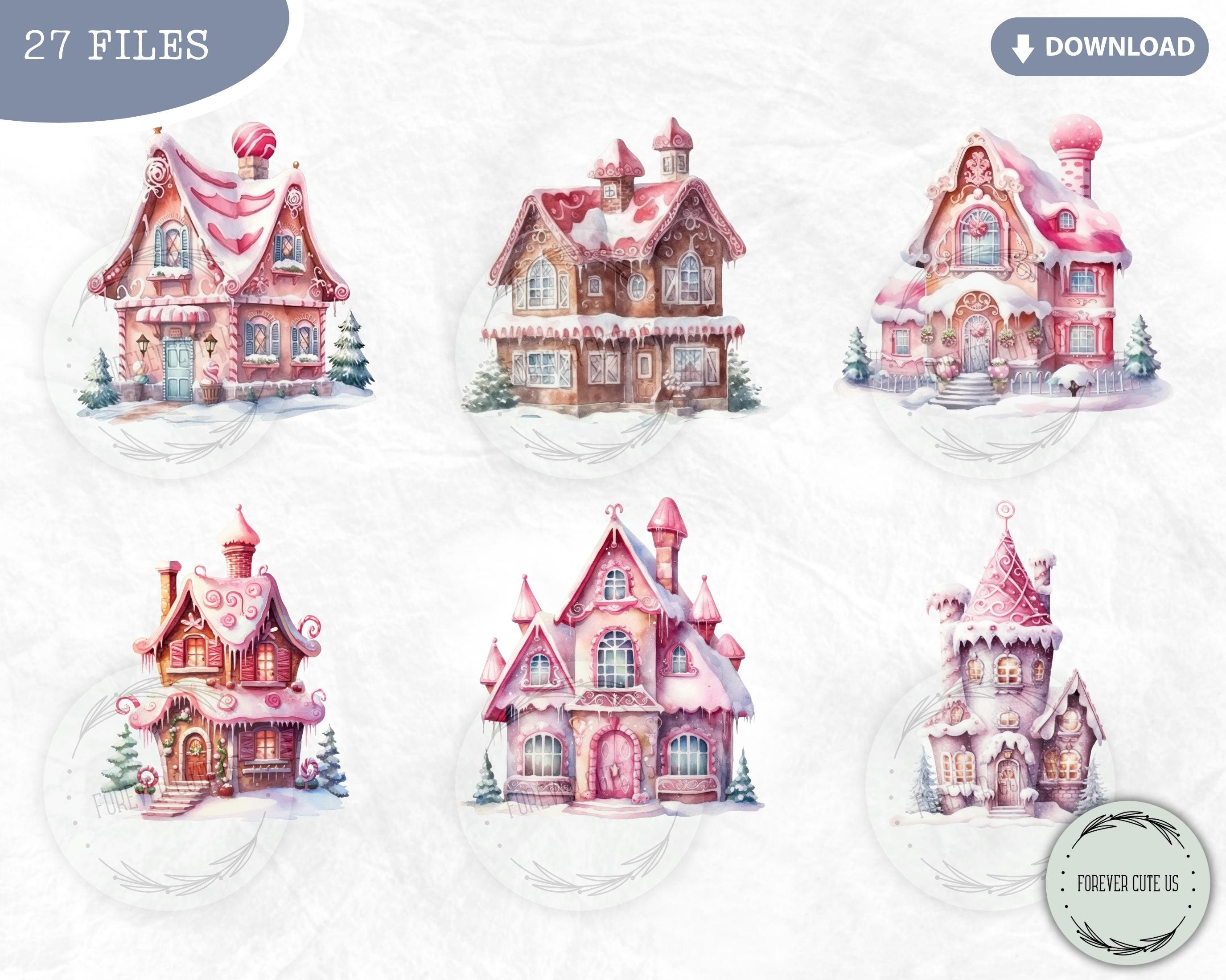 Pink Gingerbread House Clipart Pink Christmas Pink Winter - Etsy