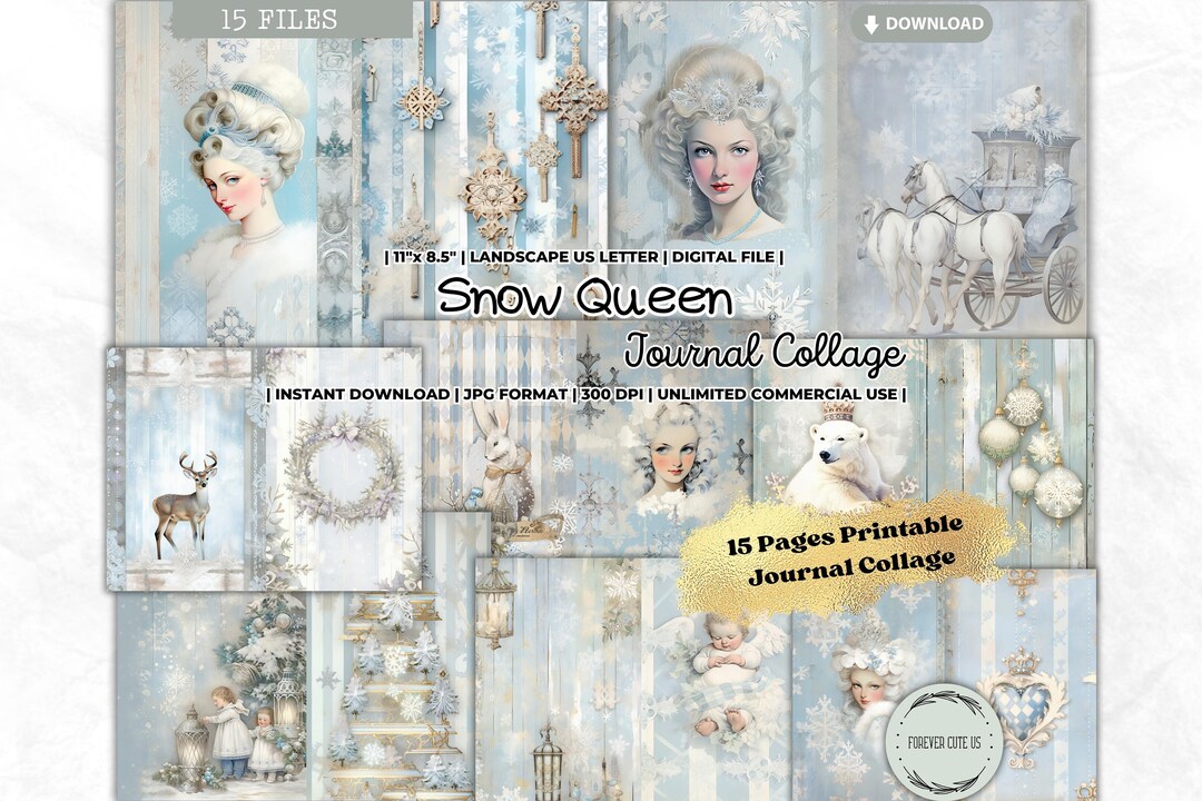 Snow Queen Junk Journal Collage Sheet, Winter, Holidays, Fantasy ...