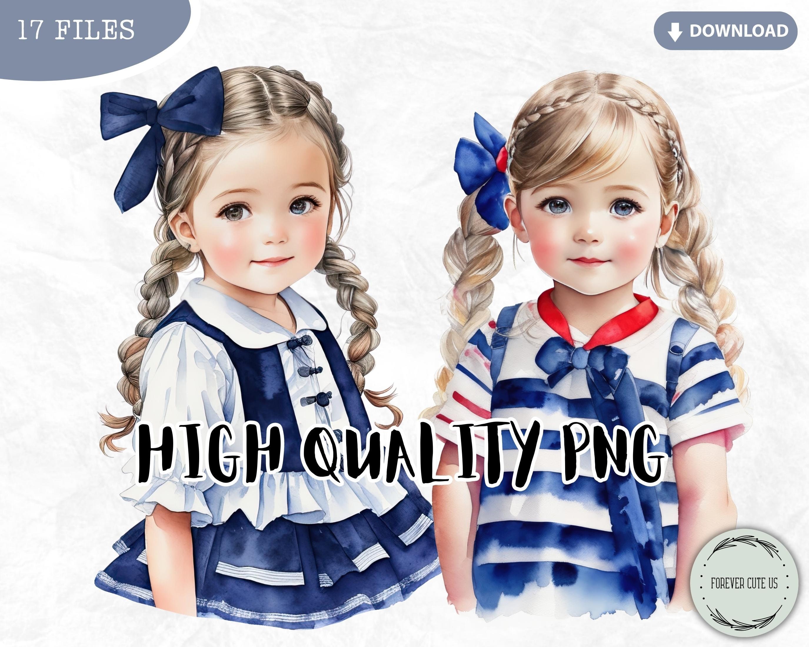 Nautical Little Girl Clipart Bundle, Anchor, Summer, Stripe, Blue ...