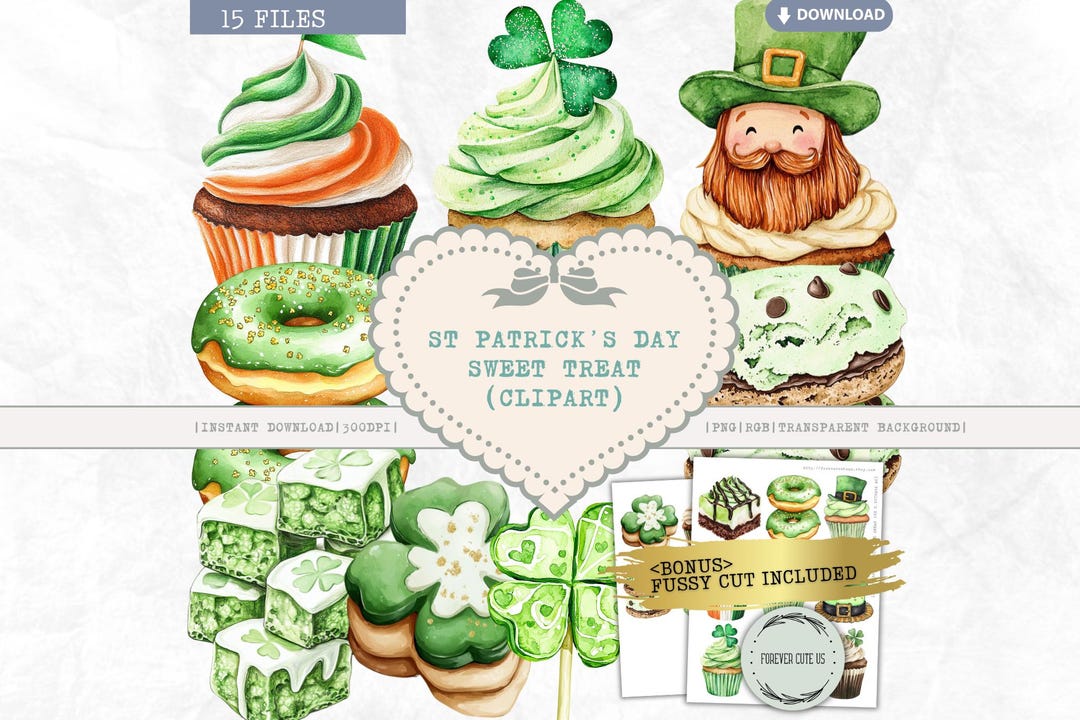 St Patrick's Day Sweet Treat Clipart, Cupcake, Cake, Cookies, Tea Party ...
