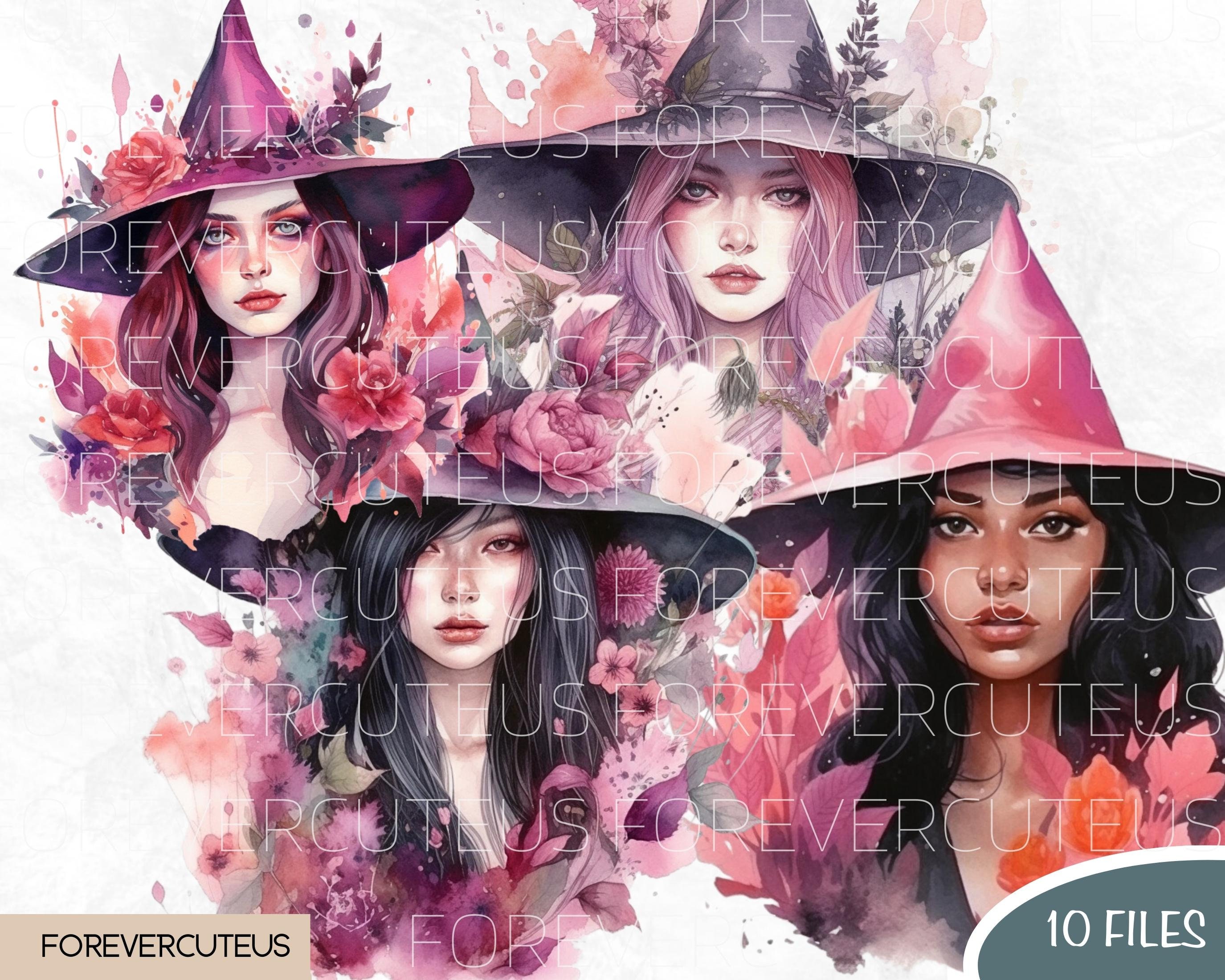 Watercolor Witches Clipart, Pastel Witches, Pastel Florals With Witches ...